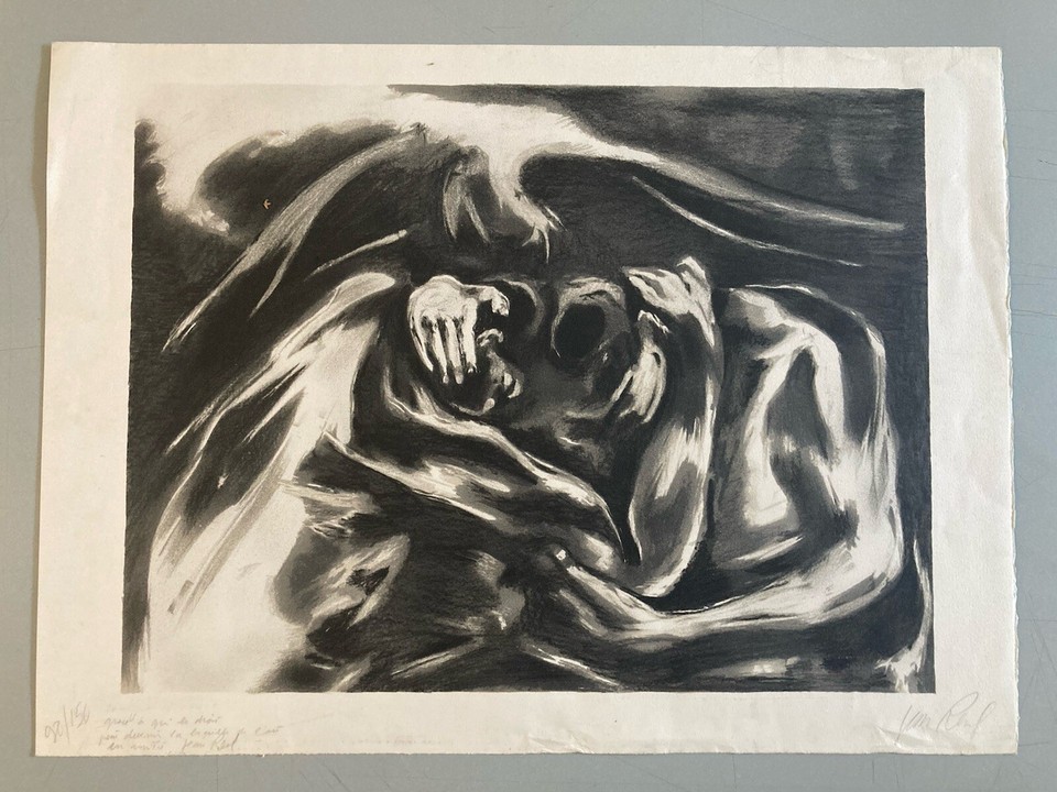 Beautiful Engraving Jean Revol Man Combat On Paper Strong 1960 Portrait ...