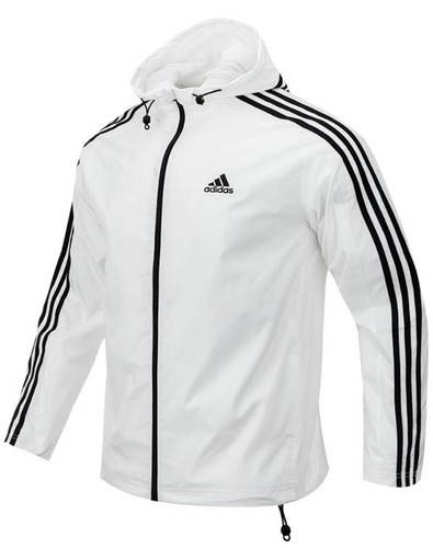 Adidas Men 3S Woven Hoodie Track Jacket Run White Windbreaker Top ...