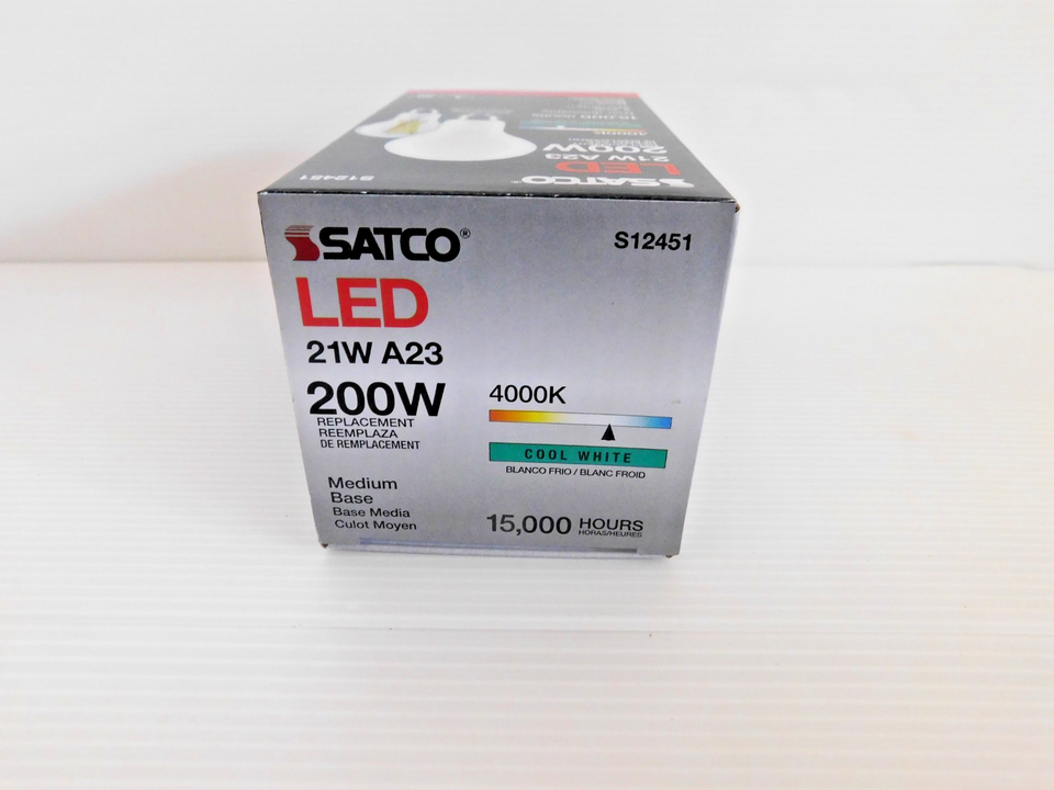 Satco S12451 LED A23 120 V 21W =200W Medium E26 Non-Dimmable 4000K Cool ...