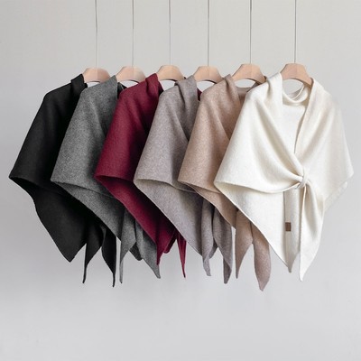 Knit Triangle Poncho Cape Shawl Wrap Fringe One Size Winter Fall Cozy ...