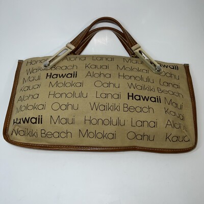 Hawaii Themed Satchel Neutral Colored Handbag Purse 15.5 X 8.5 Inches w ...
