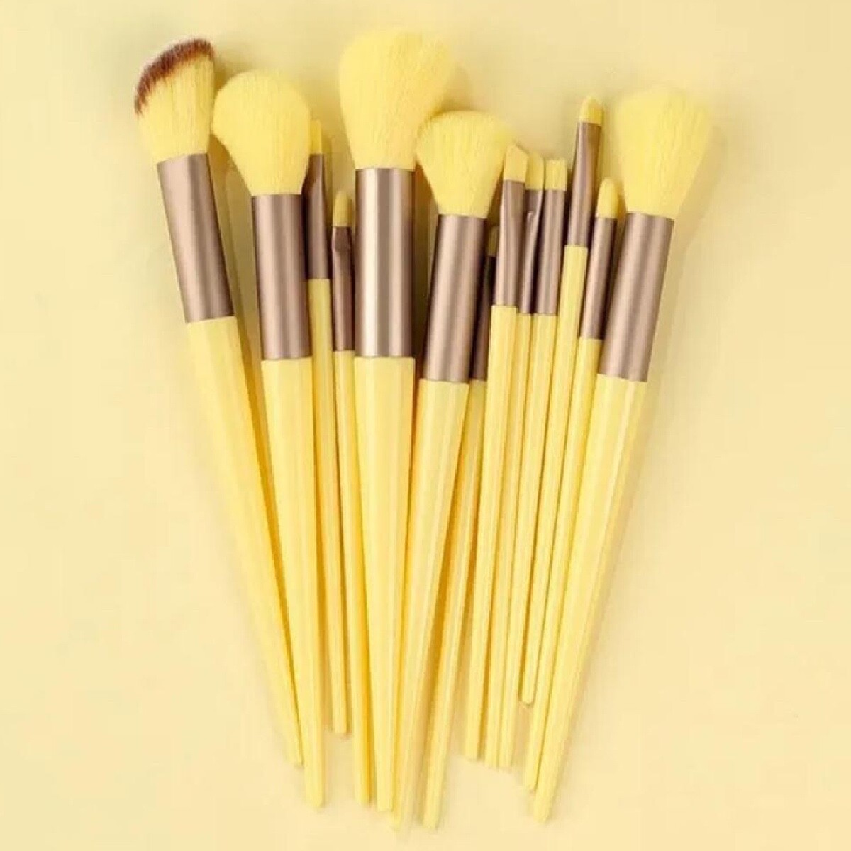 Yellow Makeup Brush 14pc Set Foundation Powder Eyeshadow Eyeliner Lip ...