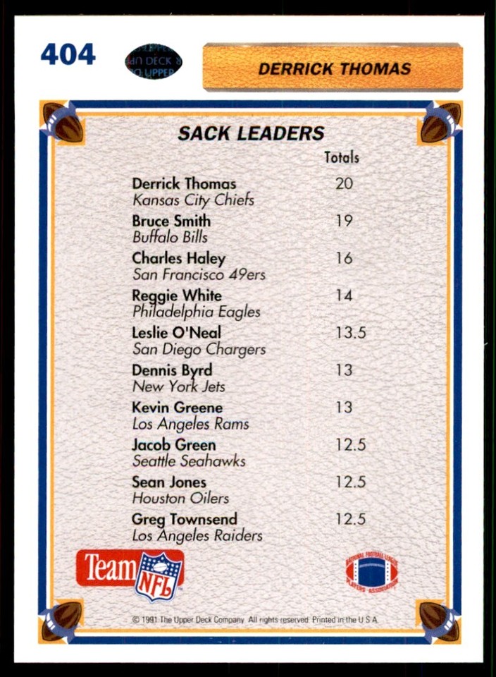 1991 Upper Deck. Derrick Thomas Football Cards #404 | eBay