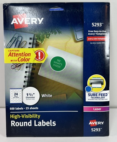 Avery High-Visibility Round Labels Laser 1 2/3" White 600/Pack 5293 ...
