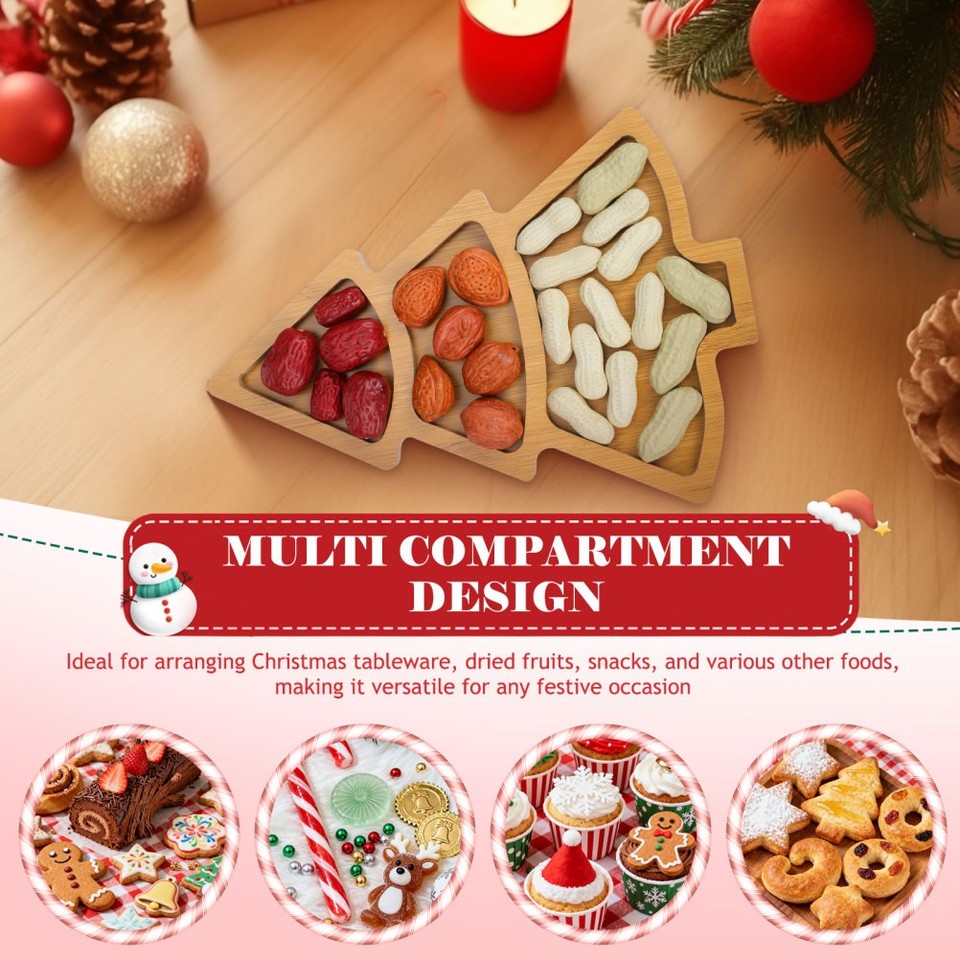 2 Pcs Christmas Tree Shaped Wooden Serving Platter Multi Compartment ...
