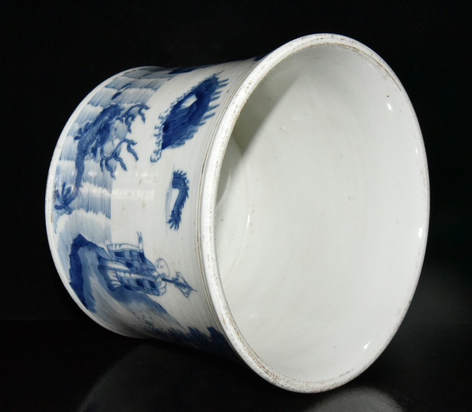 7.8" Old Antique Ming Chongzhen Mark Porcelain Blue White Character ...