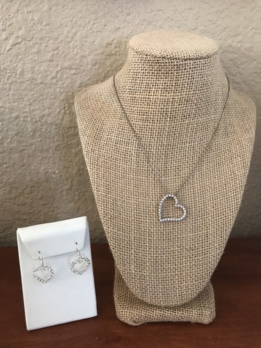 Sterling Silver Rhinestone Heart Pendant Necklace Earrings Set | eBay