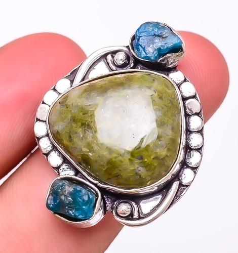 Natural Unakite & Kyanite Rough Gemstone 925 Sterling Silver Ring s.6 ...