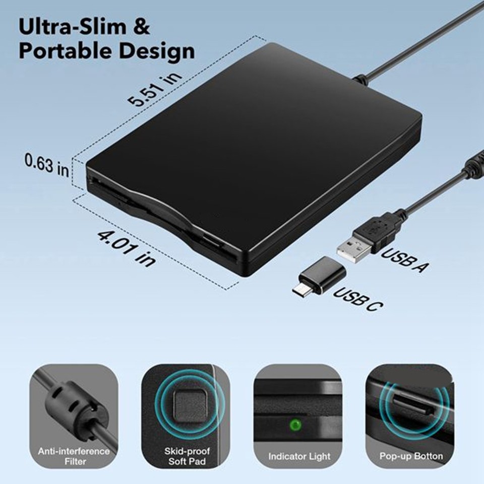 Floppy Disk Reader 3.5 Inch External USB Type A&C Floppy Disk Drive ...