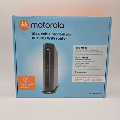 Motorola MG7550 16x4 Cable Modem Plus AC1900 WiFi Router Never Used ...