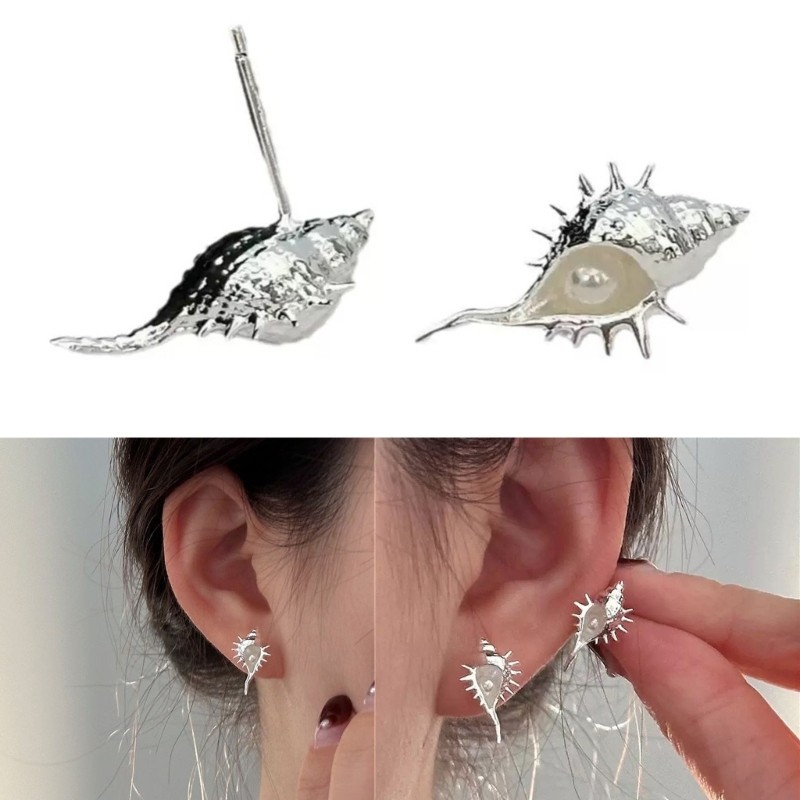 Conch Studs Earrings Creative Ear Accessory Conch Ear Studs Alloy ...