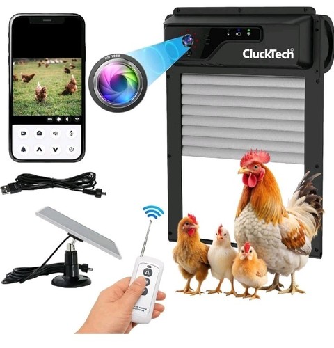 Clucktech Automatic Chicken Coop Door With 1080p Camera Solar Powered