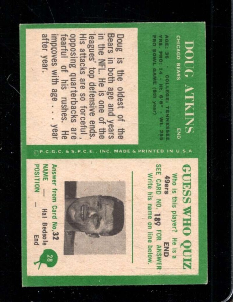 1966 PHILADELPHIA #28 DOUG ATKINS EX BEARS HOF *X100640 | eBay