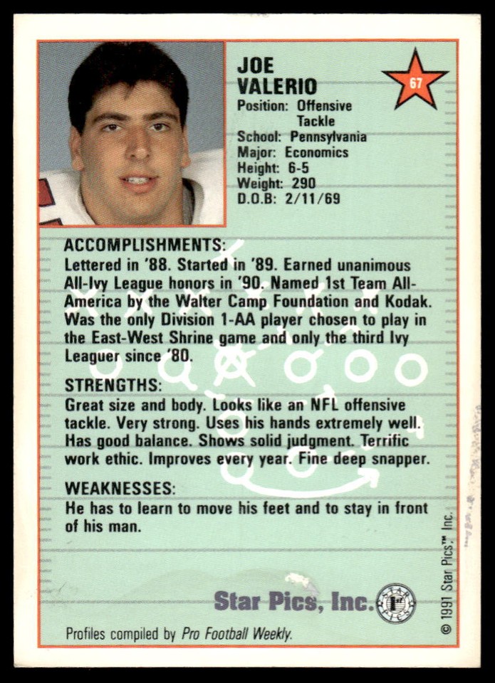 1991 Star Pics #67 Joe Valerio Near Mint or Better | eBay