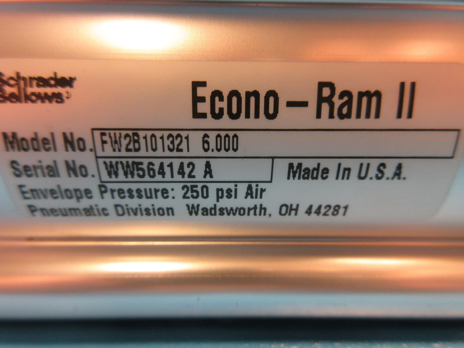 SCHRADER BELLOWS ECONO-RAM II FW2B101321 6.00 PNEUMATIC CYLINDER | eBay