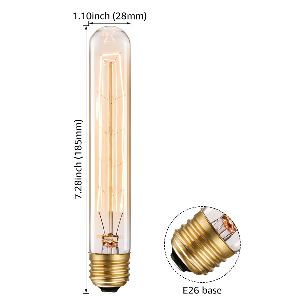 6 PACK Vintage Edison Bulb, Dimmable 40W T30 Antique Tubular Filament ...