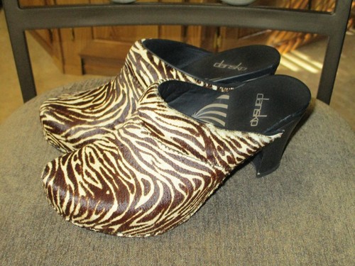 DANSKO Leather Mules Clogs High Heels Cow Hide Zebra Women's Shoes Size ...