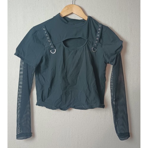 Hot Topic Cutout Crop Top Mesh Long Sleeve Goth Dark Emo Black Size ...