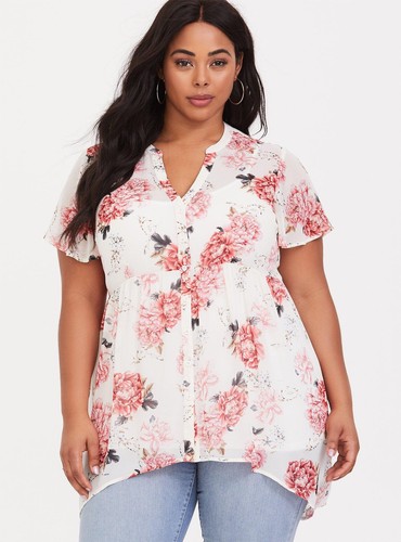 Torrid Size Medium 00 Floral Print Lexie Babydoll Chiffon Tunic Top ...