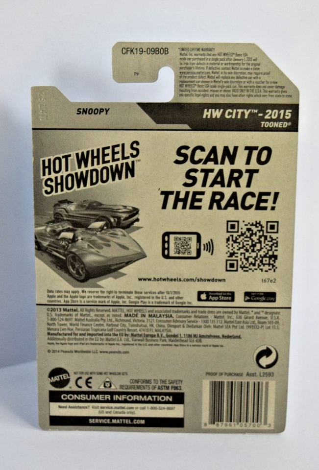 2 - 2015 & 2017 Hot Wheels SNOOPY PEANUTS HW SCREEN TIME HW CITY CARD ...