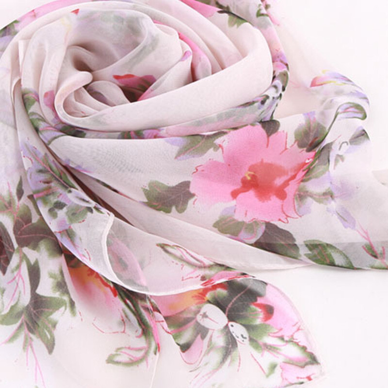Women Long Flower Print Scarf Soft Wrap Shawl Imitate Silk Hijab ...