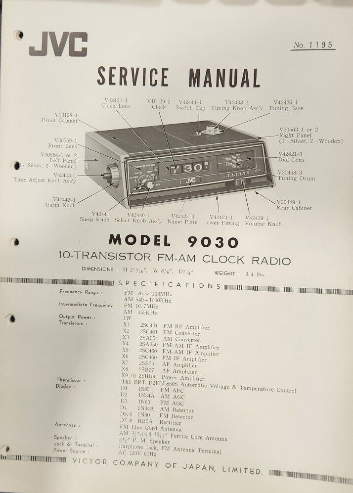 JVC - Nivico - 9030 - AM/FM Clock Radio - Service Manual | eBay