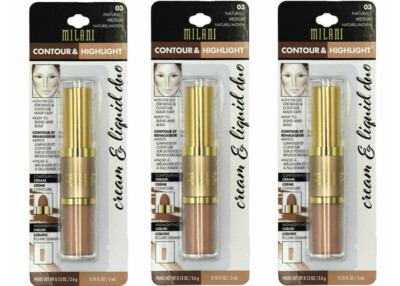3-Pack New MILANI Contour & Highlight Cream Liquid Duo 03 Natural ...