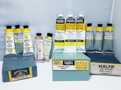 NOS 11 tubes Weber Liquitex & Devoe Siena CADMIUM YELLOW/CHROME YELLOW ...