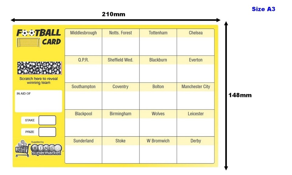 FOOTBALL SCRATCH CARDS 20 30 40 50 and 80 Team Fundraising A5 Card ...