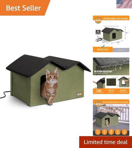 Weatherproof Extra-Wide Heated Cat House with Escape Exits for Outdoor ...