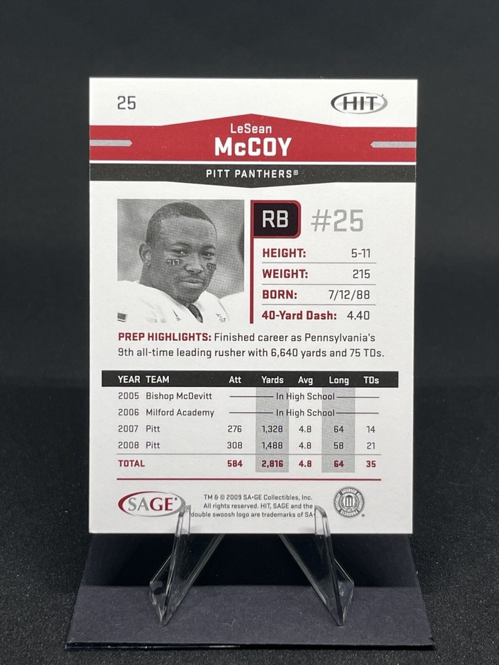 LeSean McCoy 2009 SAGE HIT Rookie Eagles Bills Pitt Panthers Card #25 ...