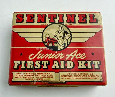 Vintage 1940's WWII PERIOD Sentinel Junior Ace First Aid Kit Tin ...