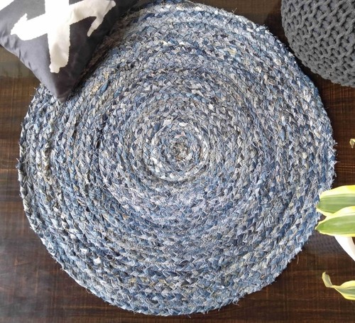 Denim Rug Round Reversible Handmade Area Carpet Rustic Modern Living ...