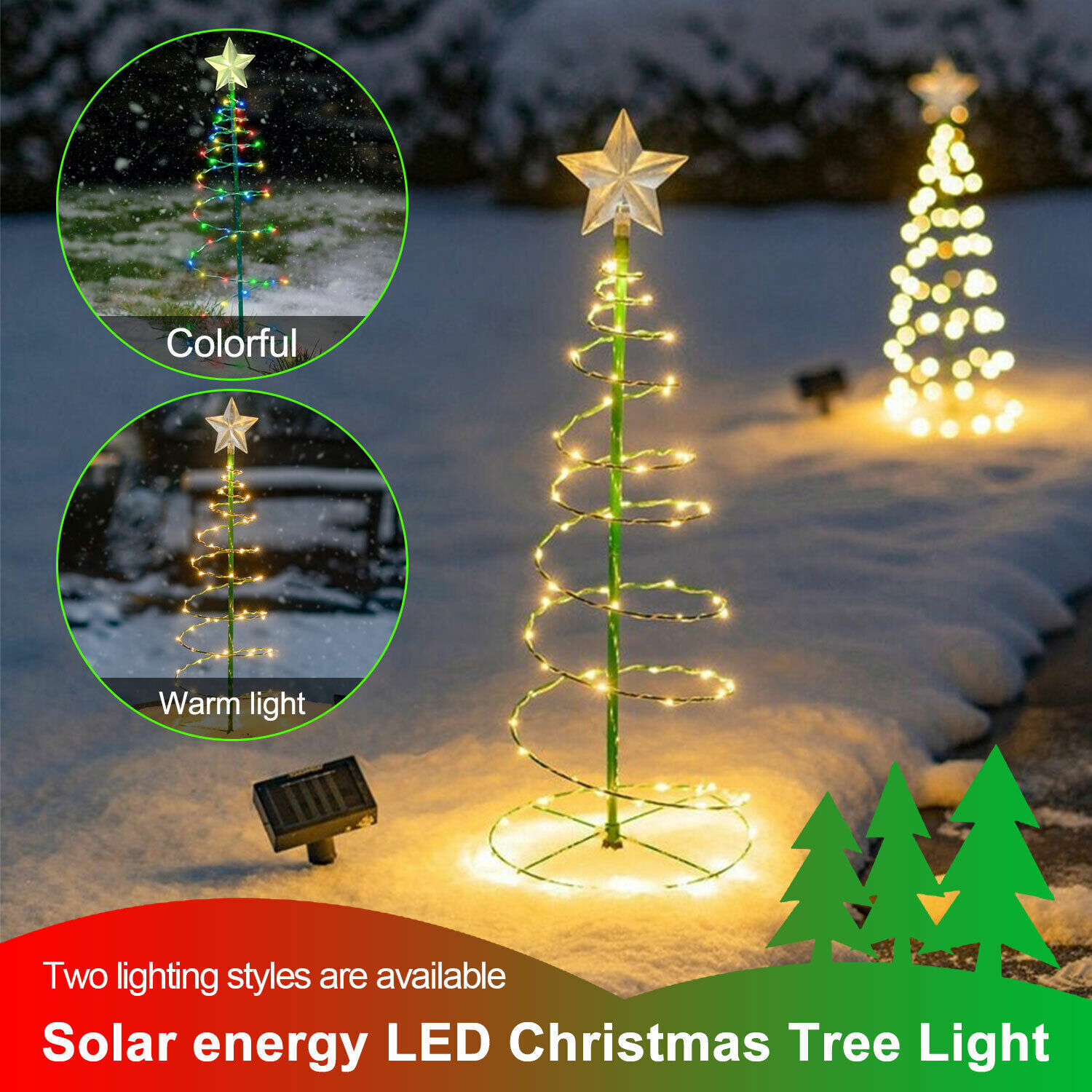 Solar Christmas Tree Lights LED Outdoor Waterproof 8 Modes Garden Yard ...