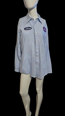 Vintage FORD Mechanic Service Work Shirt Blue Longsleeve Crown Patch | eBay