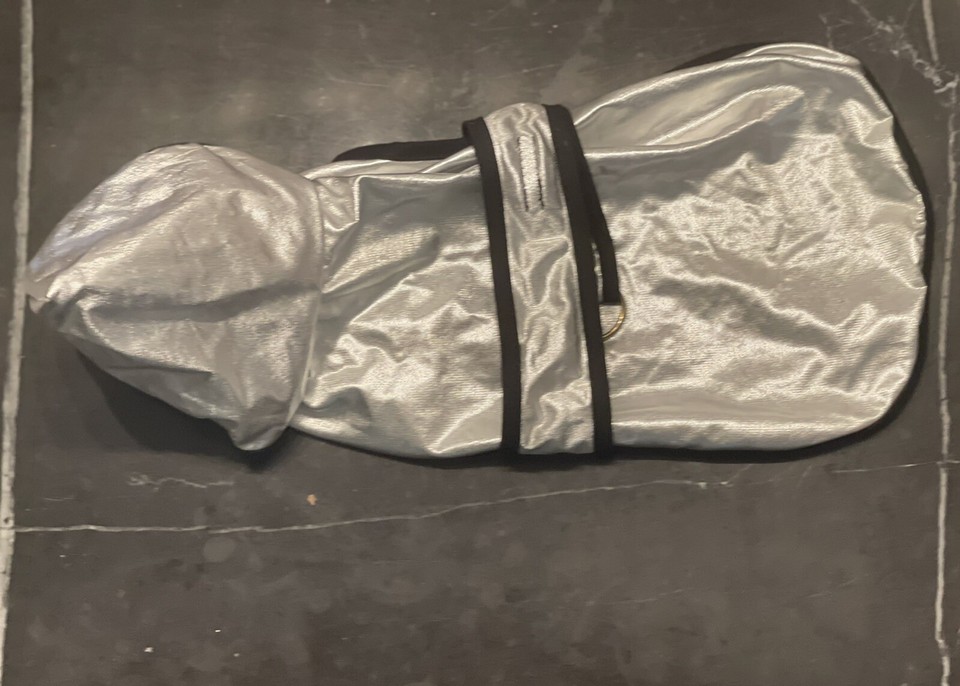 DOG DOGGIE HOODIE RAINCOAT METALLIC SILVER BLACK TRIM SIZE SMALL | eBay