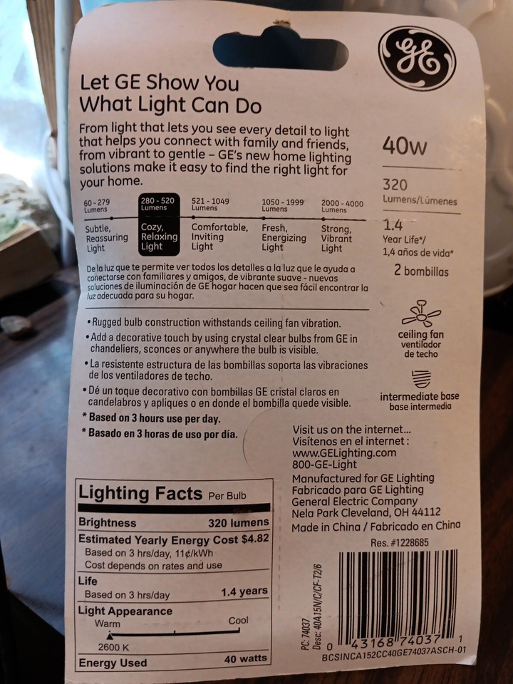 6 GE 40W Crystal Clear Ceiling Fan Intermediate Base Bulbs | eBay