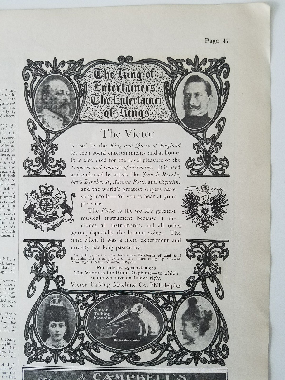 1904 Victor Talking Machine phonograph the king of entertainers vintage ...