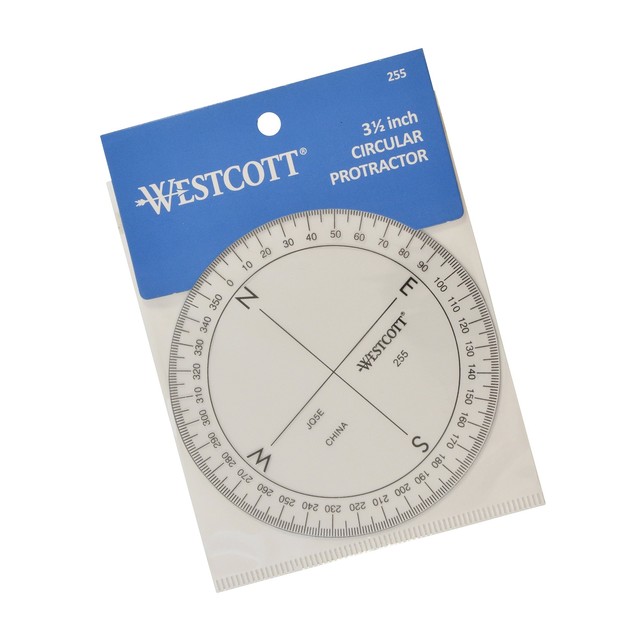 Westcott 3 1/2-inch 360 Degree Compass Protractor Transparent (255 ...