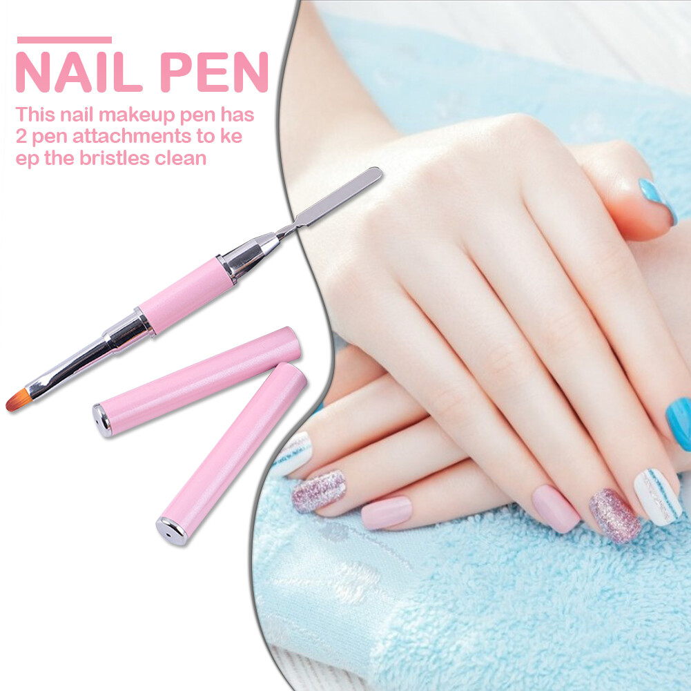 Double-Ended Nail Pen Poly Nail Gel Brush Stainless Steel (Light Pink ...