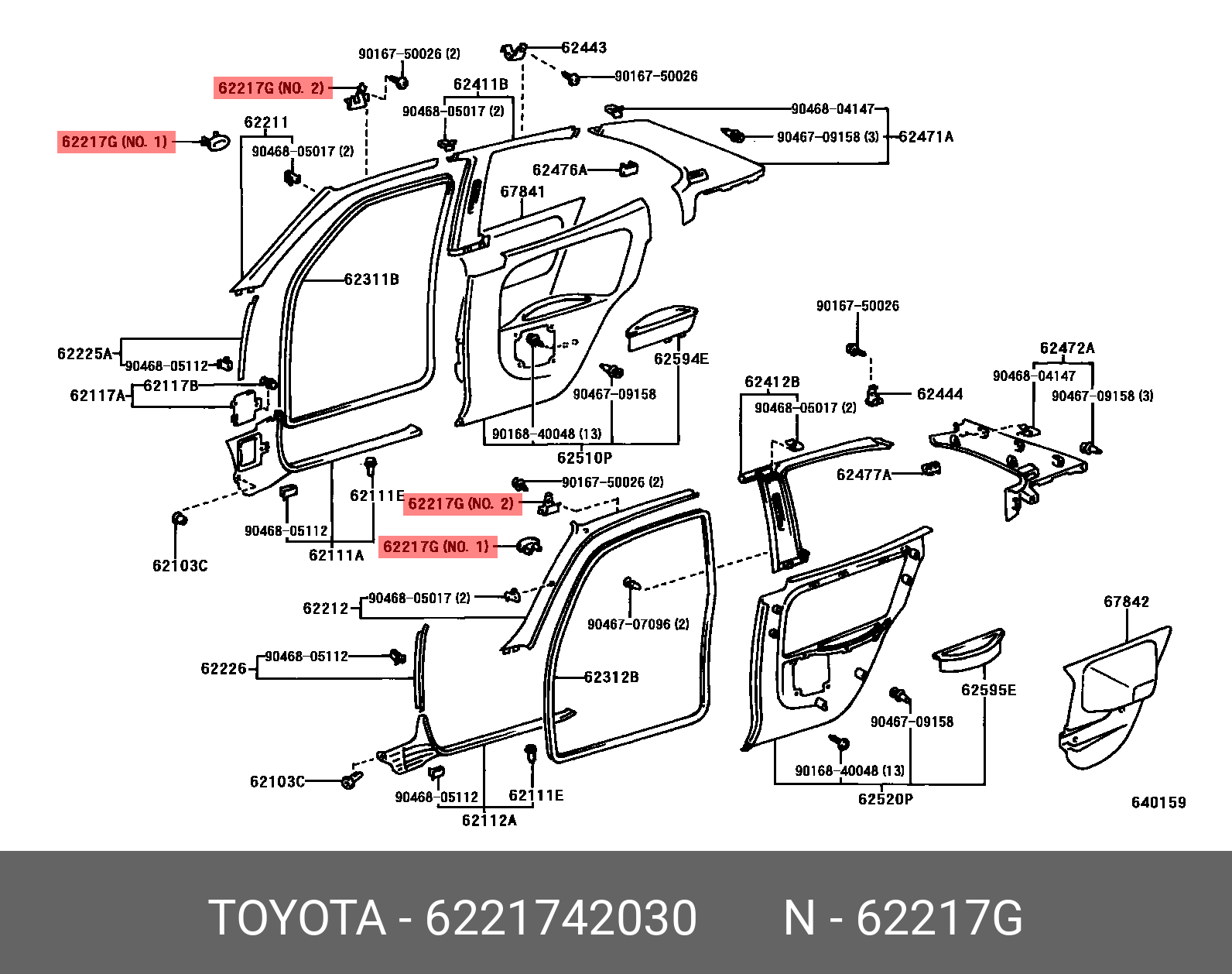 Genuine OE clip, front pillar garnish, 6221742030 for TOYOTA 62217 ...