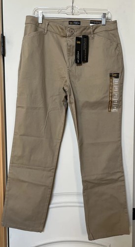 Woman’s Lee Pants Relaxed Fit Straight Leg Mid Rise Khakis Wash & Wear ...