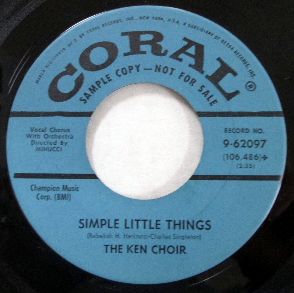 KEN CHOIR 45 My Answer / Simple Little Things VG+ on Coral PROMO pop Mc ...