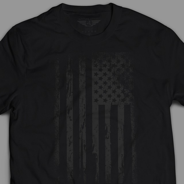 Black on Black American US Flag Shirt Distressed Subdued Patriot USA ...