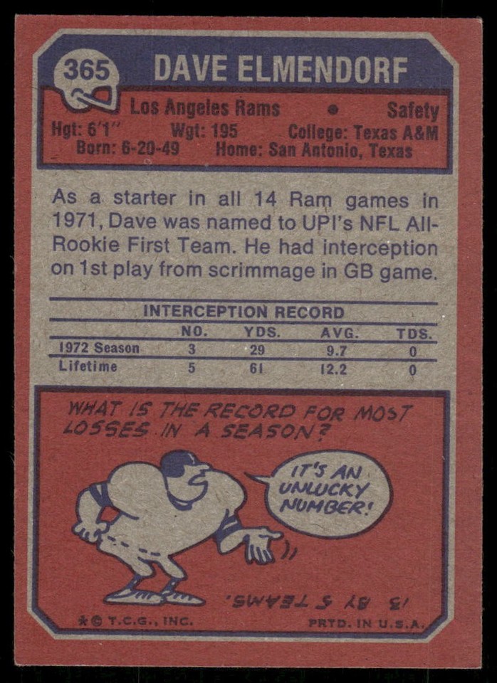 1973 Topps #365 Dave Elmendorf | eBay