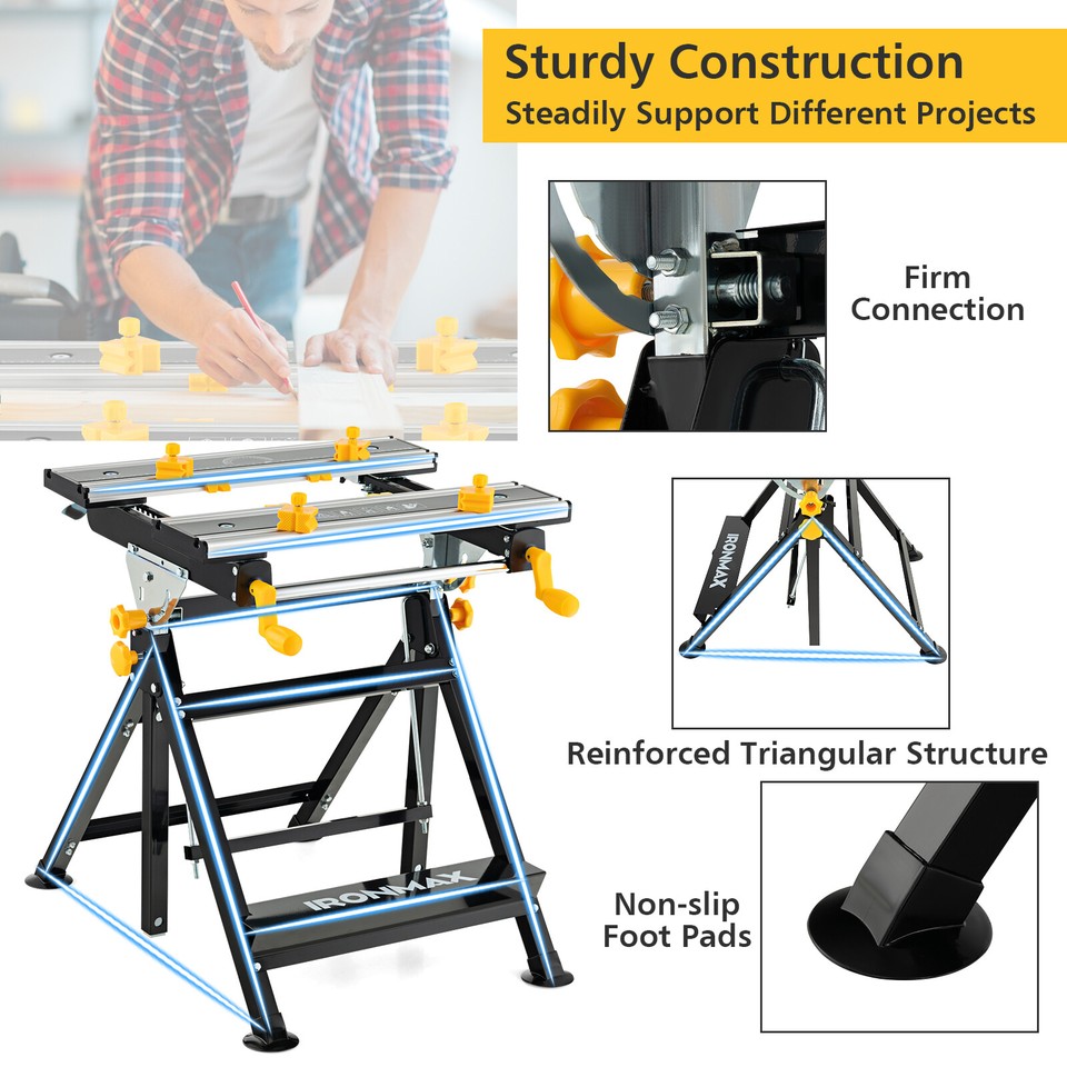 Folding Portable Workbench Work Table W/ Adjustable Height & Tiltable ...