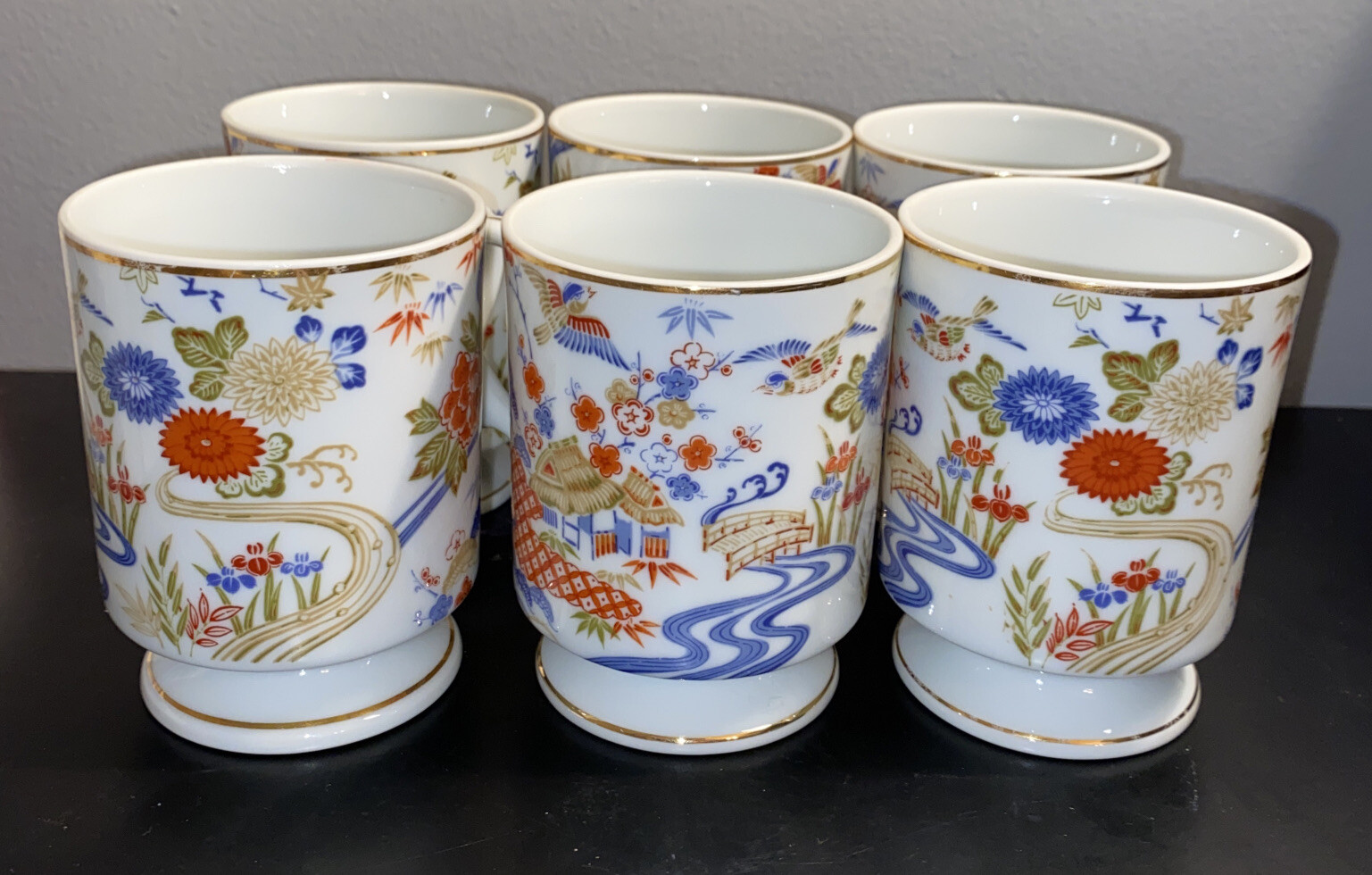 Asahi Japan Sato Gordon Footed Tea/Coffee Cups Mugs Birds and Flowers ...