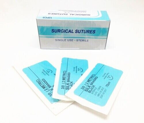 12 Pcs/Box Dental Training Sutures Surgical Suture Silk 75cm Treating ...