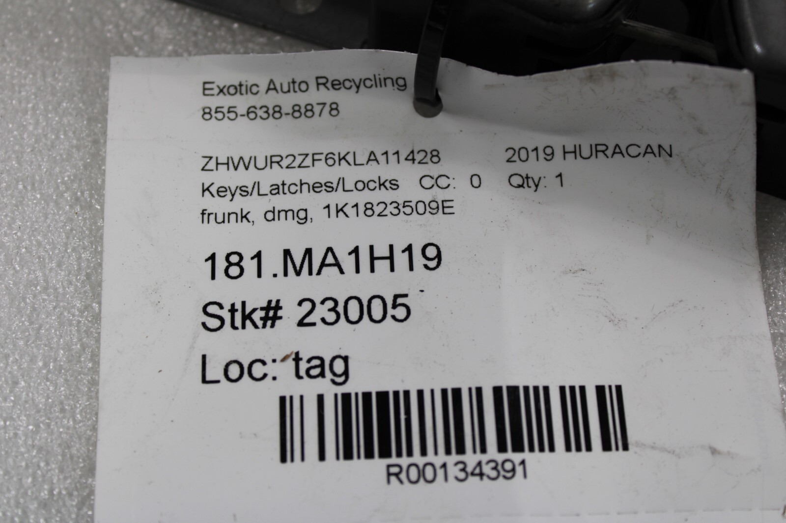 Lamborghini Huracan, Spyder, Hood Latch, Dmg, Used, P/N 1K1823509E | eBay