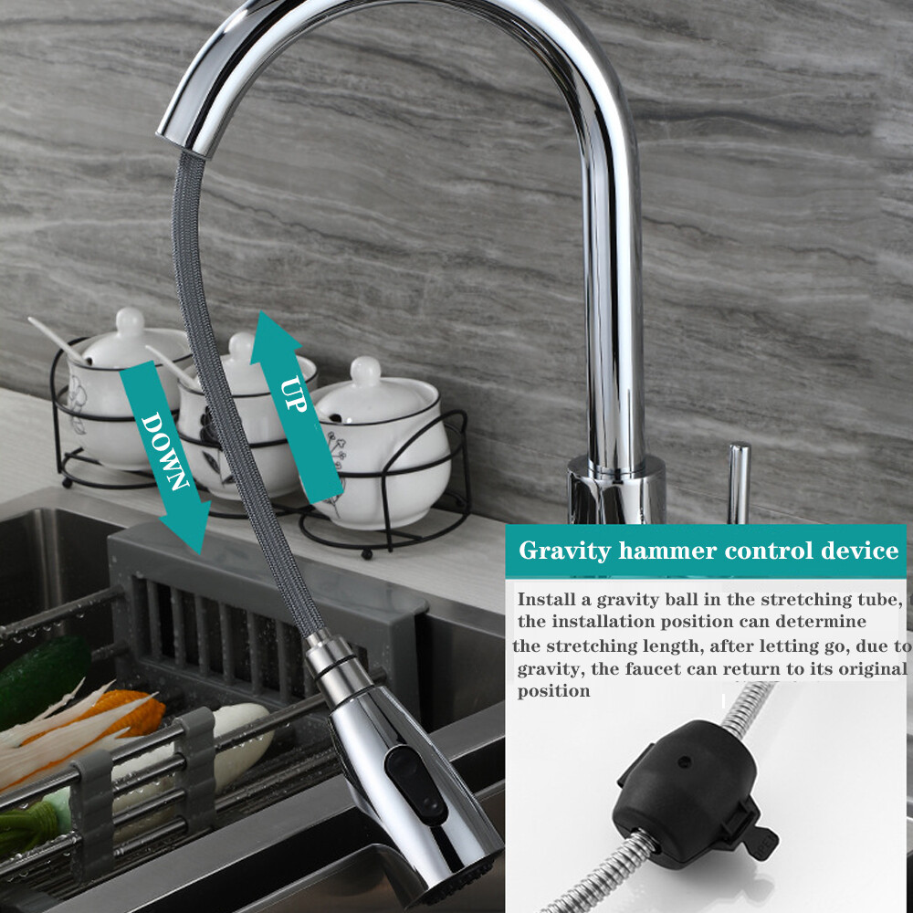 304 Stainless Steel Pull-Out Kitchen Faucet Double Outlet Sink Water ...